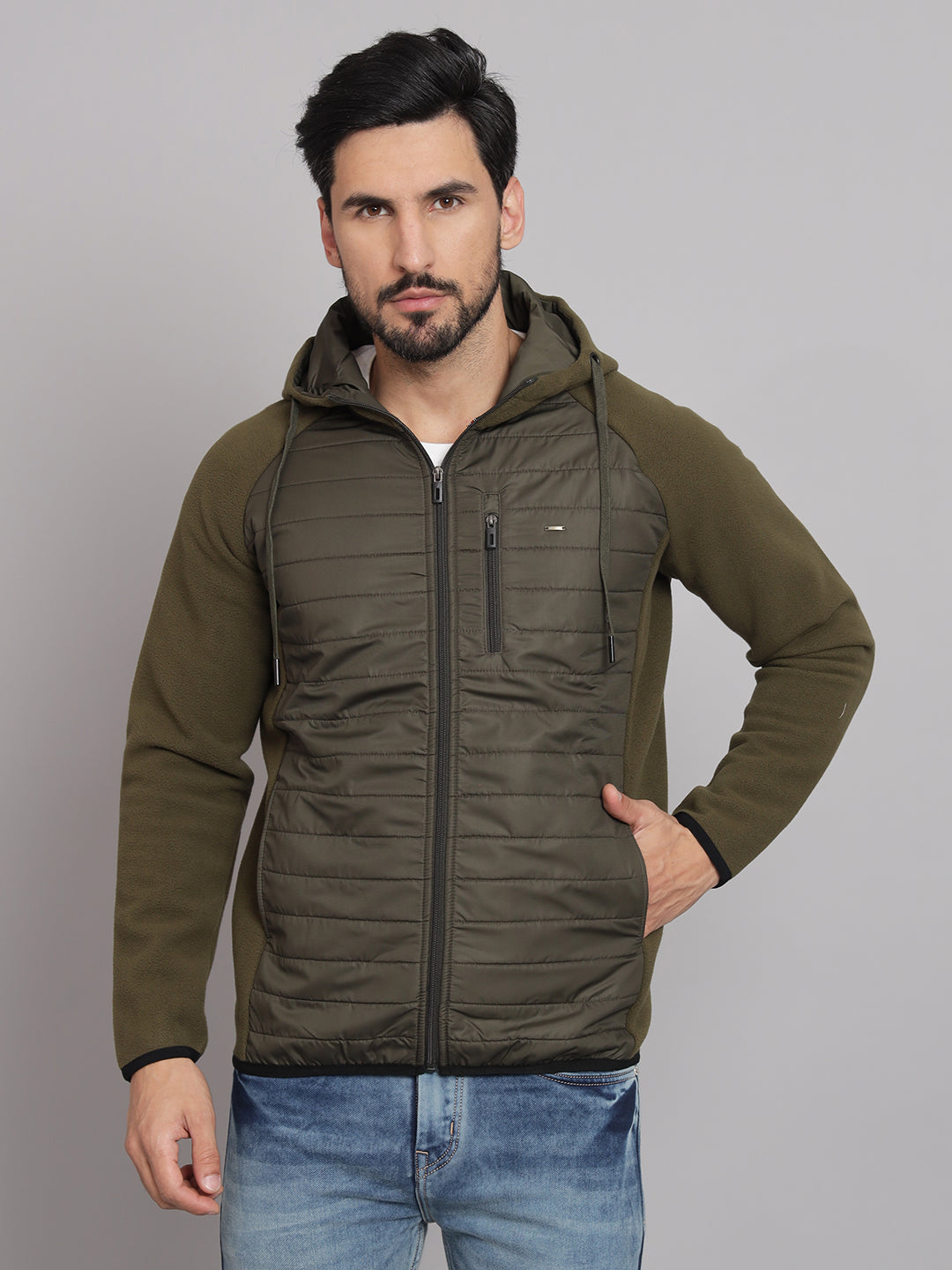 Olive Front Zipper Jacket
